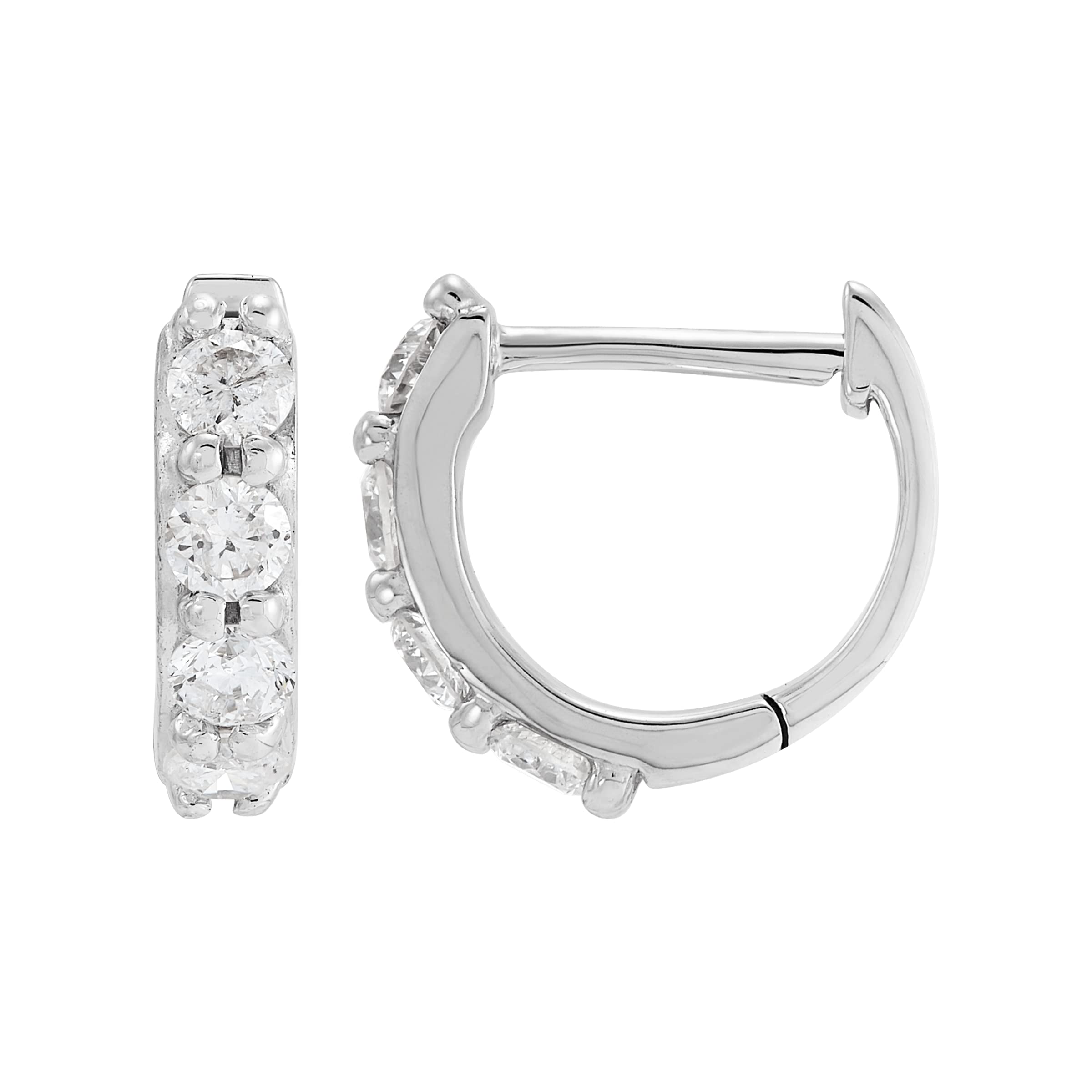 Welry 1/5 cttw Diamond 7mm Huggie Hoop Earrings in 10K White Gold