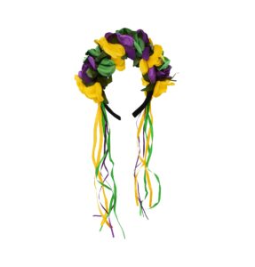 nicky bigs novelties womens deluxe mardi gras flower headband - colorful floral head crown headpiece - mardi gras hair band accessory