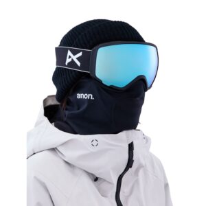 anon wm1 womens goggles + bonus lens + mfi face mask, frame: black, lens: perceive variable blue