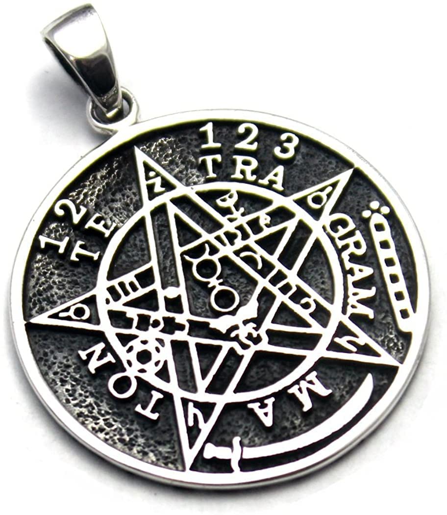 COSUMOSU 925 Sterling Silver tetragrammaton Pentacle Star Pendant Charm Eliphas Levi's Pentagram, Snake, smoke, Flower (Tetragrammaton L)