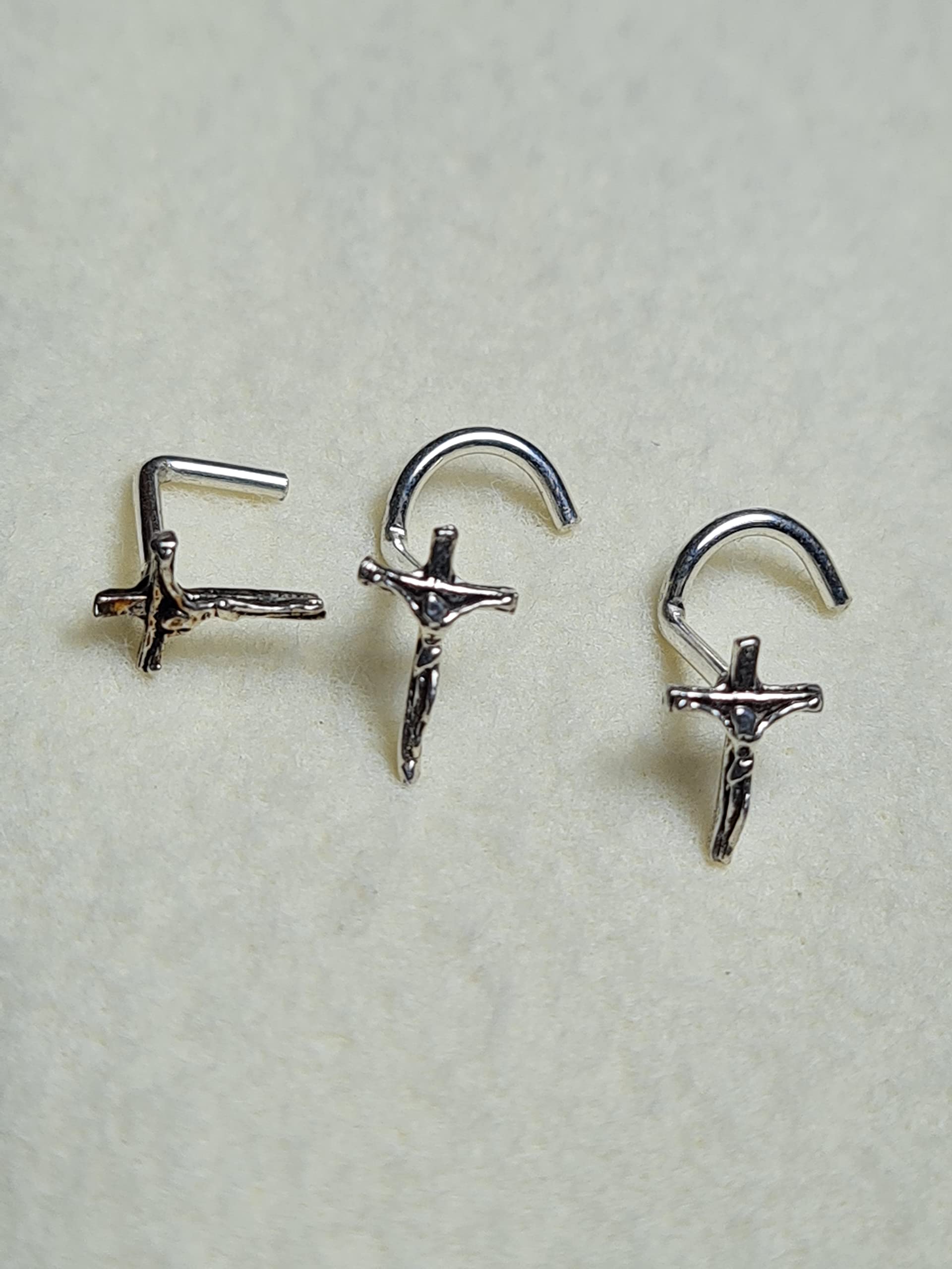 18g, 20g Cross Earrings/Nose Stud sterling silver nose stud/nose screw, Jewelry Nose Stud, Body Piercing Jewelry, Nose Piercing, Body Jewelry (20g L Bend)