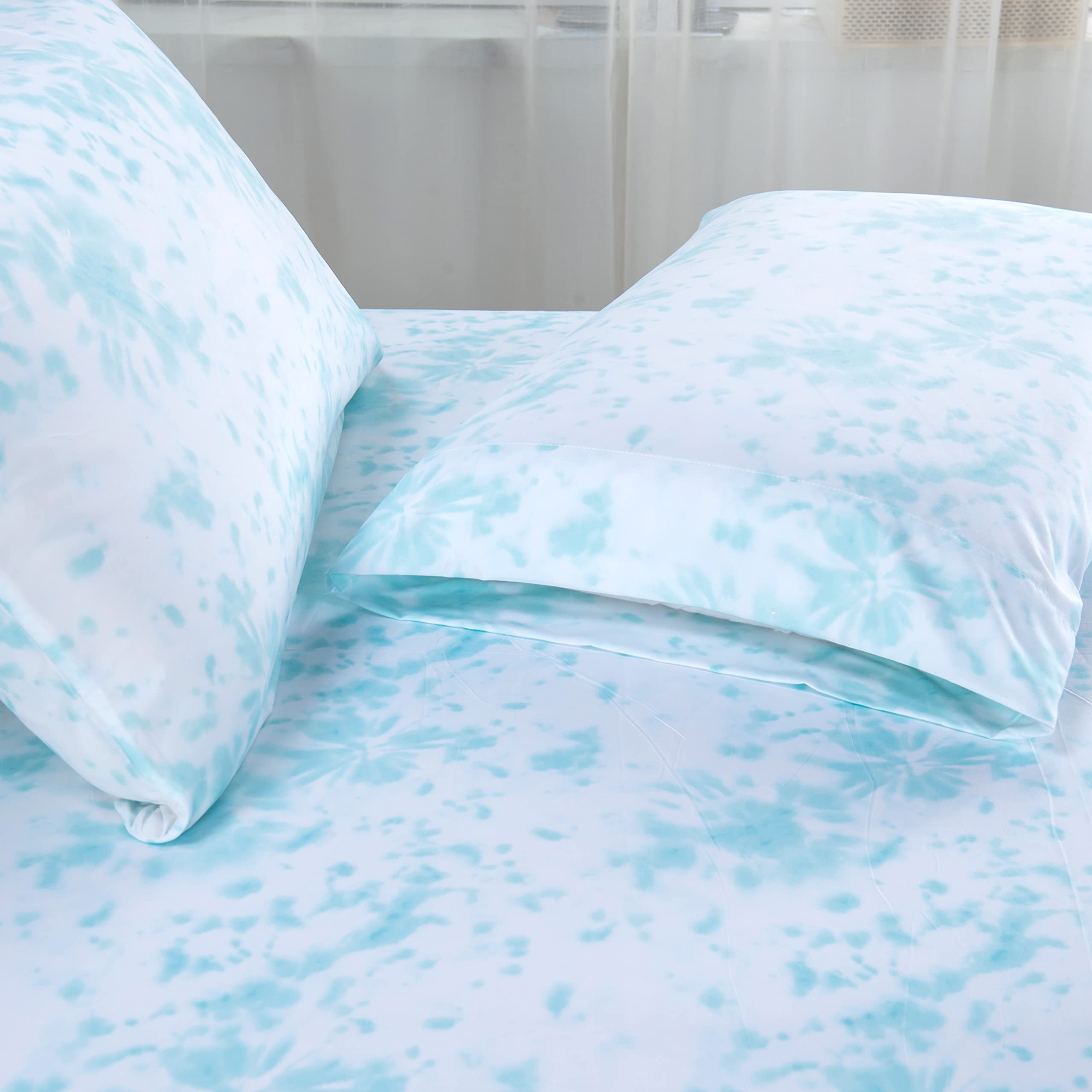 Elegant Comfort Luxury Soft Bed Sheets Tie Dye Pattern 1500 Thread Count Percale Egyptian Quality Microfiber Softness Wrinkle and Fade Resistant (6-Piece) Bedding Set, King, Tie Dye Aqua