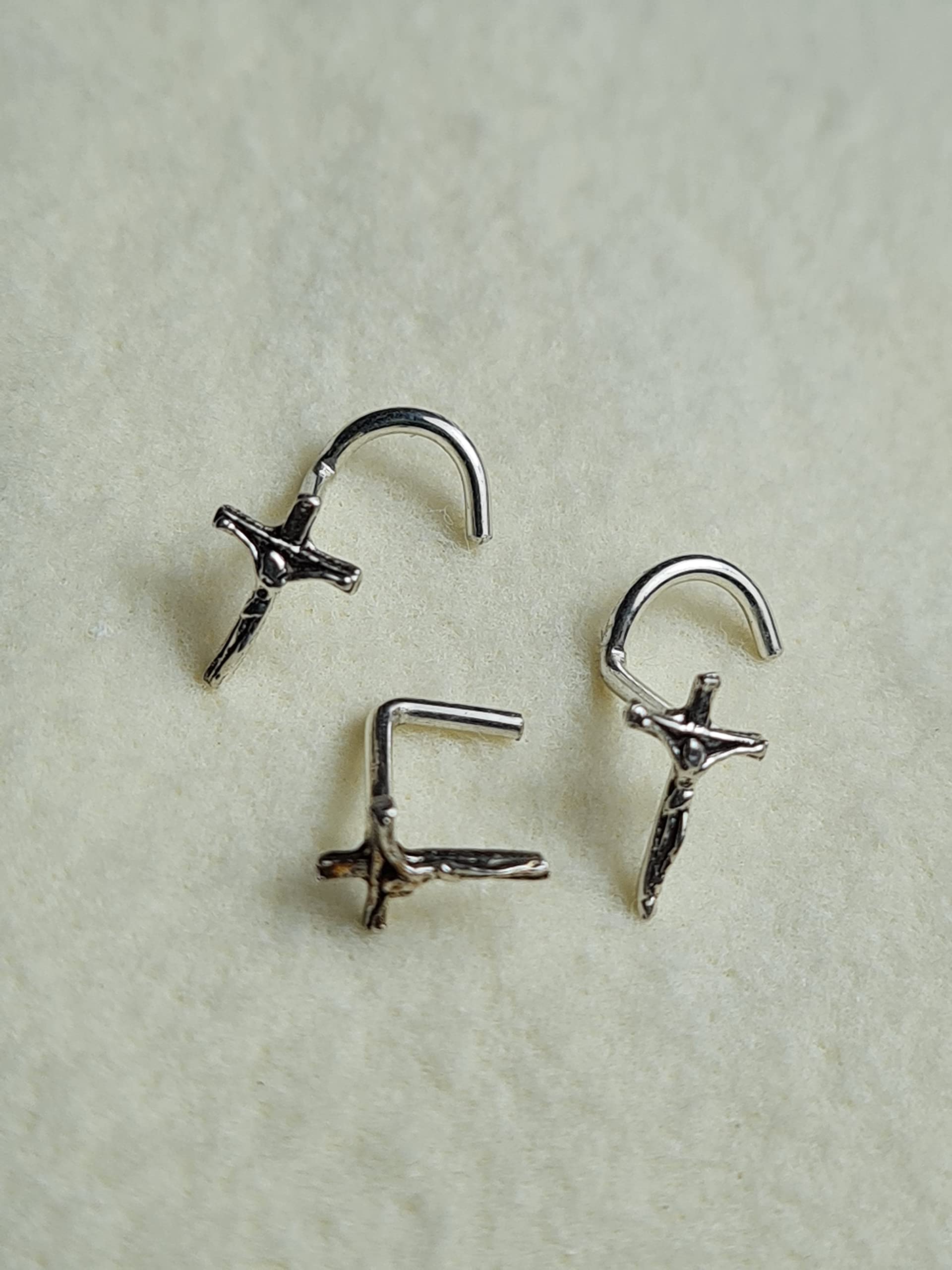 18g, 20g Cross Earrings/Nose Stud sterling silver nose stud/nose screw, Jewelry Nose Stud, Body Piercing Jewelry, Nose Piercing, Body Jewelry (20g L Bend)