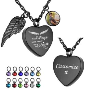 dletay customized heart urn necklace for ashes black cremation jewelry stainless steel ashes necklace for women men human - black