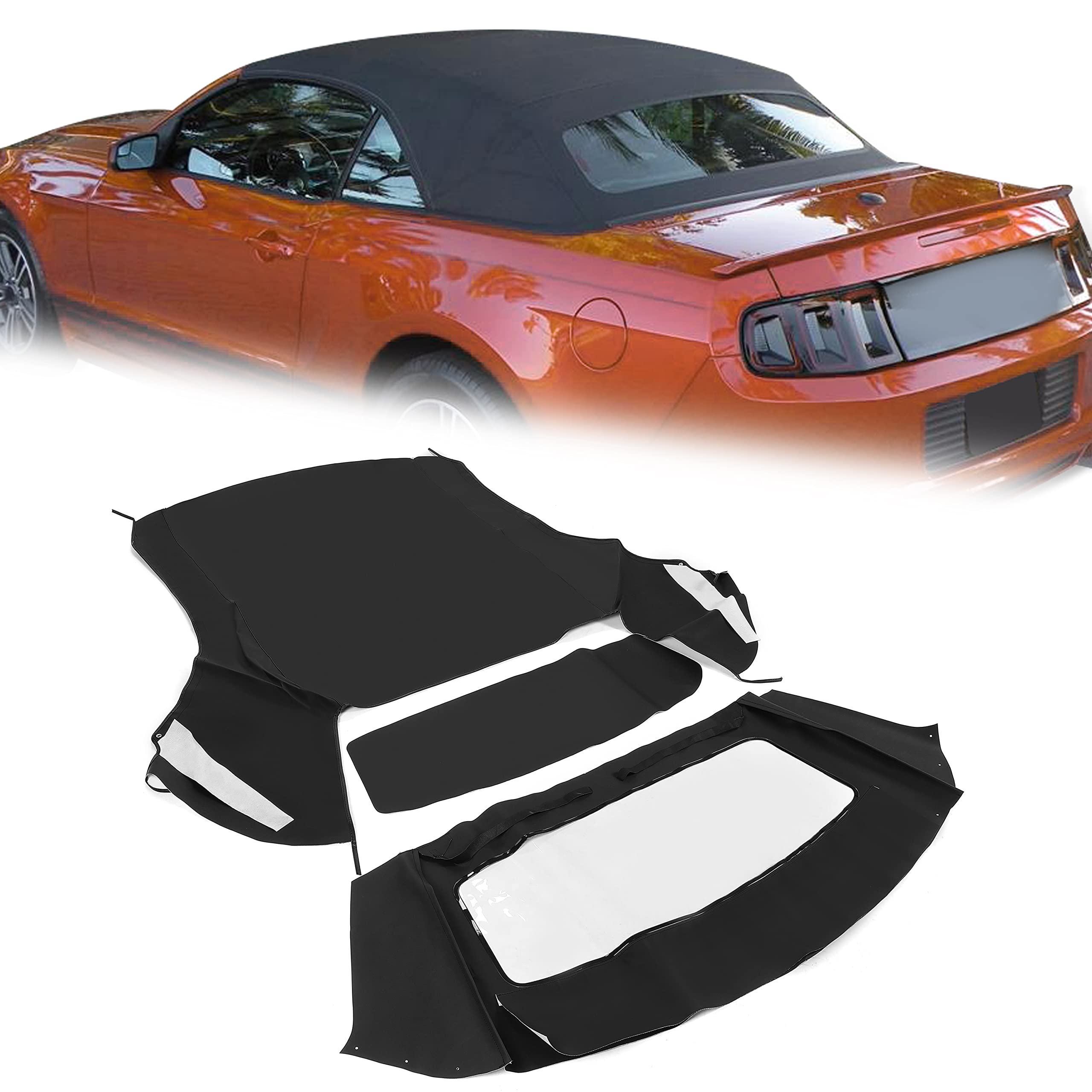 Kojem Convertible Soft Top Compatible with 1994-2004 Ford Mustang Sailcloth Vinyl Roof with Plastic Window Black Foldable