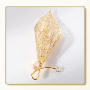 QEEHIR-Mosaic000001 Brooch, Rose Gold Pearl, cubic zirconia