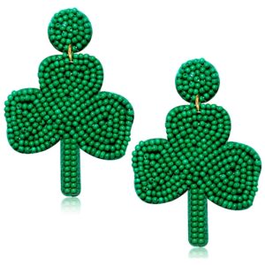 st. patrick's day earrings beaded green shamrock earrings handmade lucky leaf drop dangle earring for women funny irish holiday jewelry gifts (leaf 2)