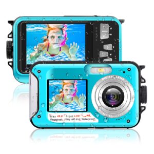 kaisoon tech waterproof camera 48mp image 10ft underwater camera 2.7k video waterproof digital camera underwater video camera for snorkeling,vacation（blue）