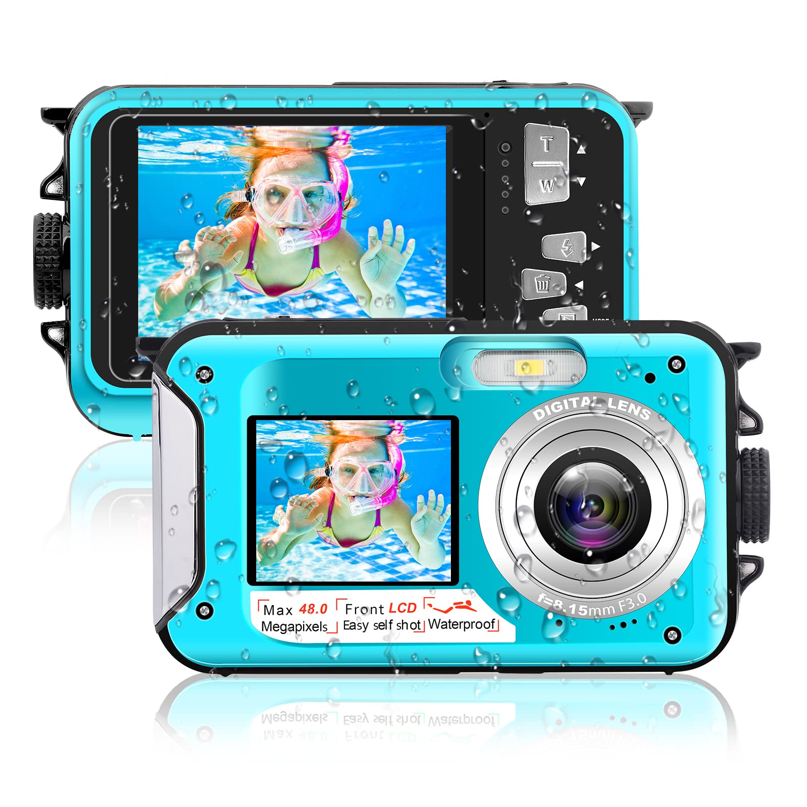 Kaisoon Tech Waterproof Camera 48MP Image 10FT Underwater Camera 2.7K Video Waterproof Digital Camera Underwater Video Camera for Snorkeling,Vacation（Blue）