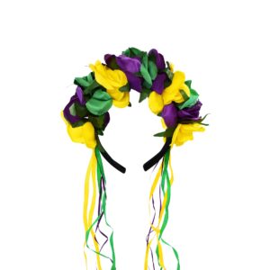 Nicky Bigs Novelties Womens Deluxe Mardi Gras Flower Headband - Colorful Floral Head Crown Headpiece - Mardi Gras Hair Band Accessory