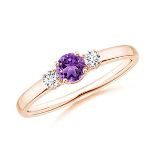 CARILLON Three Stone Round Cut 0.50 Ctw Amethyst Gemstone 925 Sterling Silver Women Engagement Ring Jewelry (Rose Plated, 6.5)