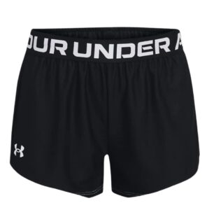 under armour girls' play up solid workout gym shorts (black/white, x-small)