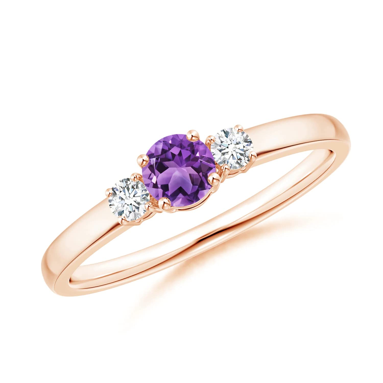 CARILLON Three Stone Round Cut 0.50 Ctw Amethyst Gemstone 925 Sterling Silver Women Engagement Ring Jewelry (Rose Plated, 6)