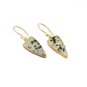 handmade dalmatian jasper gift for women gemstone | dangle drop gold electroplated | triangle shape hook style earrings jewelry 2051)12