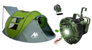 ayamaya cmping fan + 4 person pop up tent, waterproof tent & rechargeable tent fan with leds remote control for camping