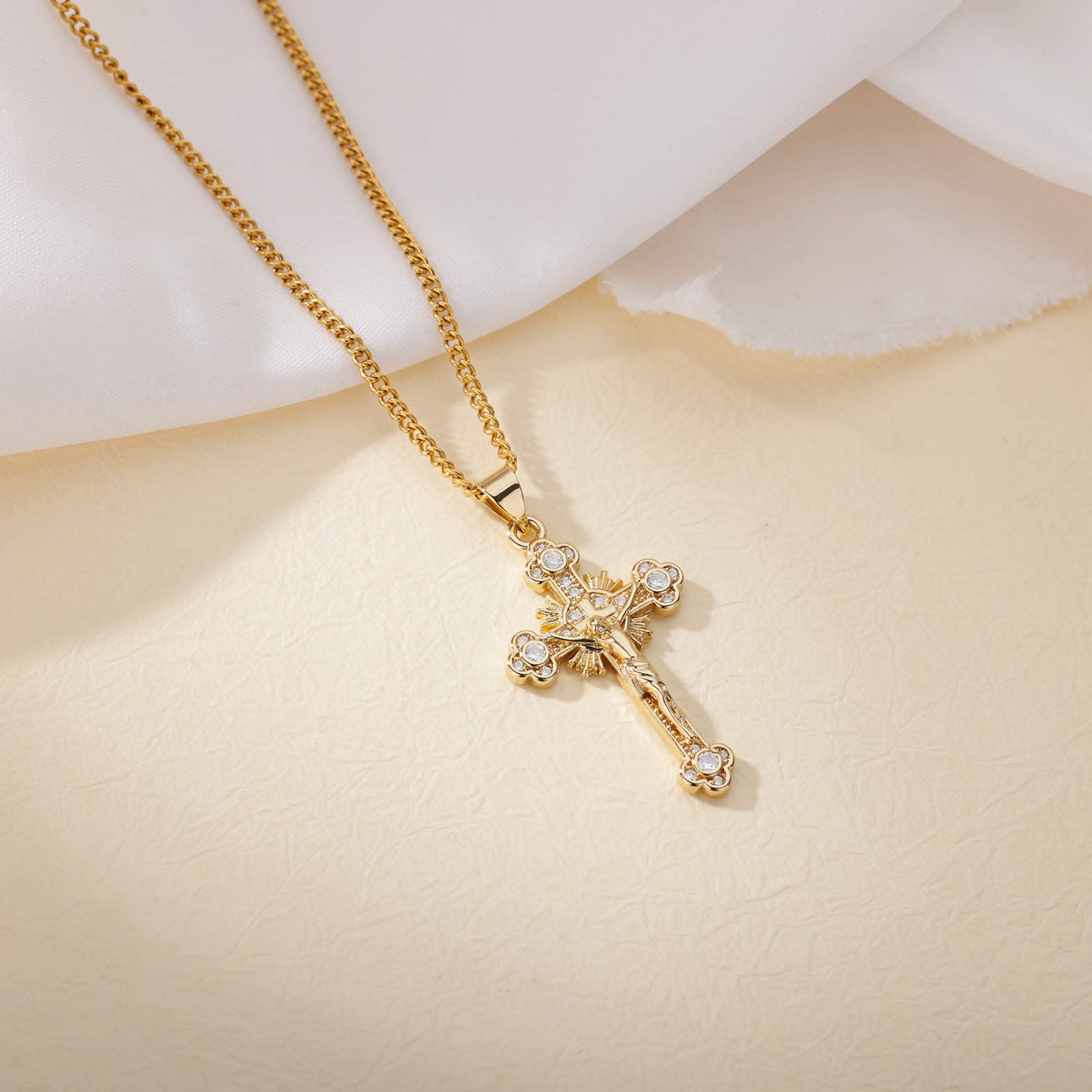 VAttract Cross Necklace for Women 18K Gold Plated Cross Pendant Choker Necklace