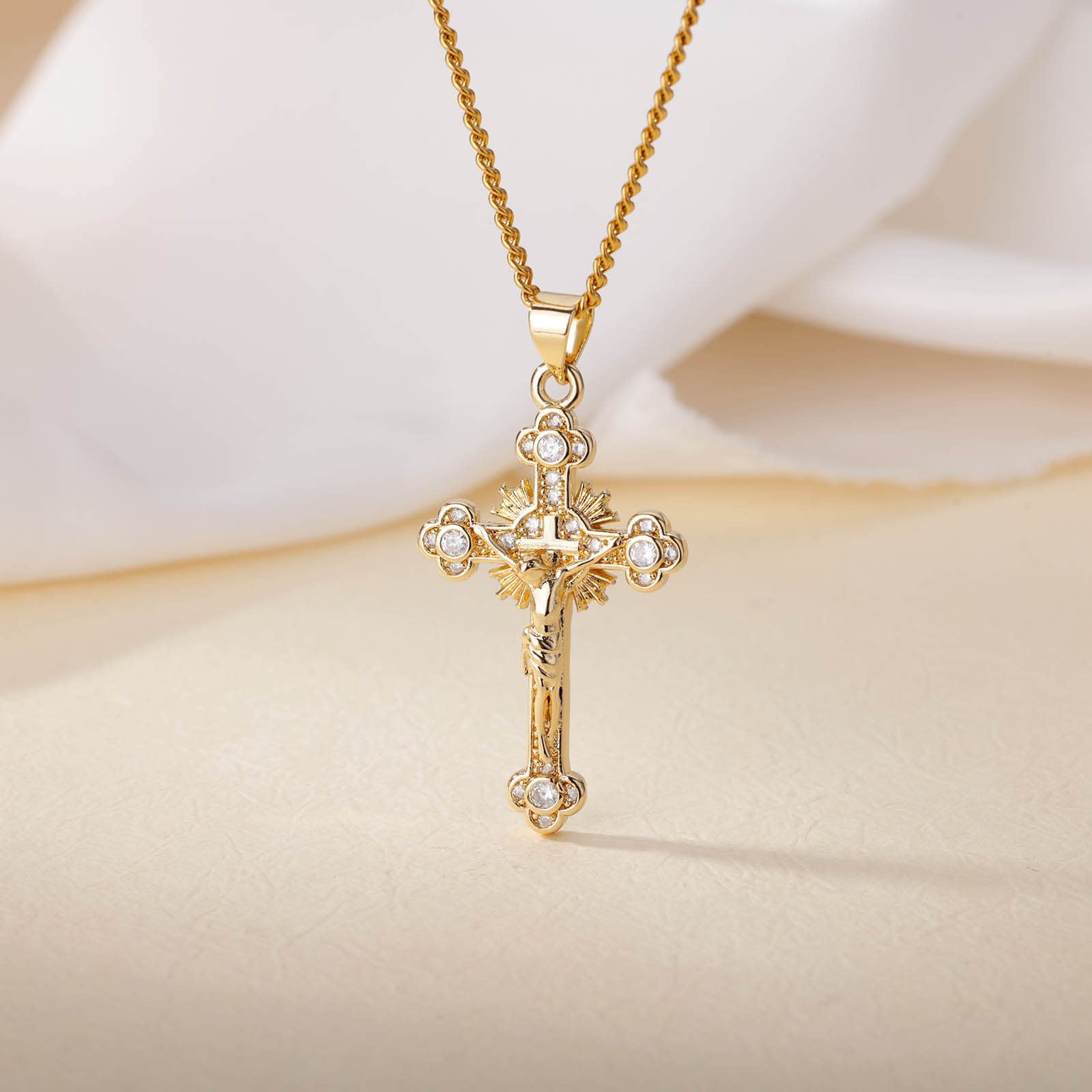 VAttract Cross Necklace for Women 18K Gold Plated Cross Pendant Choker Necklace