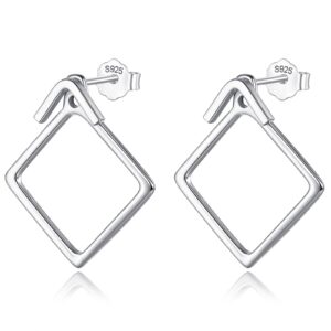 fiklon ear jacket earrings 925 sterling silver studs front back earrings for women minimalist geometric v stud earrings with back design (ear jacket-16mm-silver)