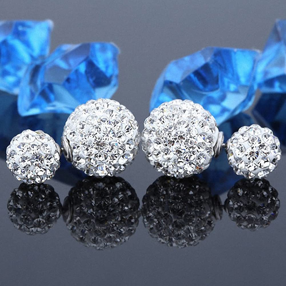 BG&WLing Front Back Earrings Crystal Ball Earring Studs Sparkly Double Ball Sterling Silver Post Stud Earrings Hypoallergenic Dainty Jewelry for Women