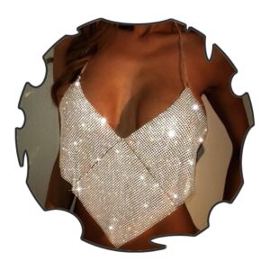 uranian rhinestone tank top deep v chest chain silver sexy sequin nightclub body chain sparkly crystal bikini party adjustable body jewelry for women and girls