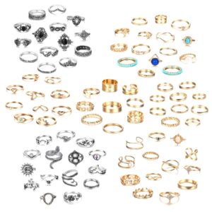 kakonia 86pcs knuckle rings set for women vintage boho aesthetic rings pack stackable midi joint finger rings