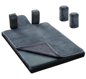 pilates reformer non-slip mat towel (included 2 pcs shoulder block covers) (dark grey)