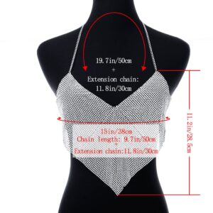 Uranian Rhinestone Tank Top Deep V Chest Chain Silver Sexy Sequin Nightclub Body Chain Sparkly Crystal Bikini Party Adjustable Body Jewelry for Women and Girls