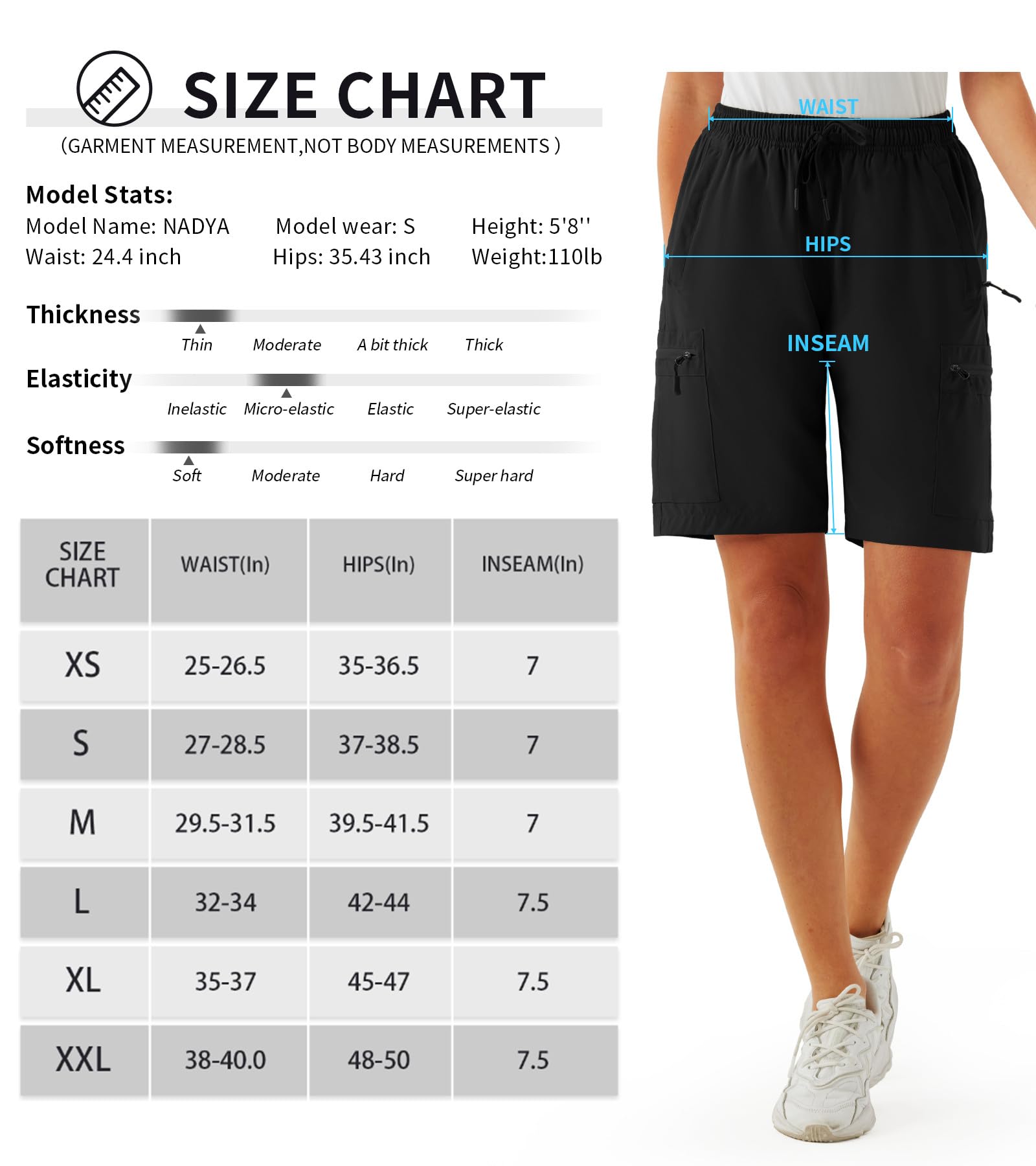 URBEST Women's Hiking Cargo Shorts Quick Dry Lightweight Summer Shorts for Women Outdoor Travel Golf Active with Zipper Pockets Black L