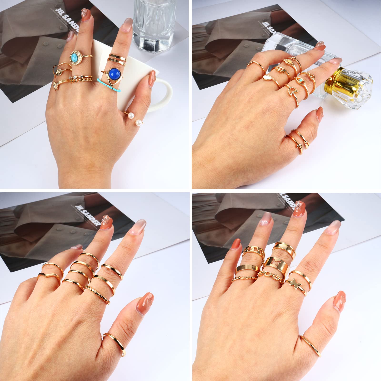 Kakonia 86Pcs Knuckle Rings Set for Women Vintage Boho Aesthetic Rings Pack Stackable Midi Joint Finger Rings