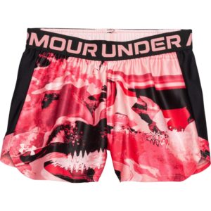 under armour girls play up printed shorts, powder pink, youth large