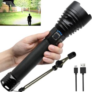 rechargeable led flashlight 900,000 high lumens, super bright powerful flashlights with 5 lighting modes, waterproof handheld flash light for outdoors, camping