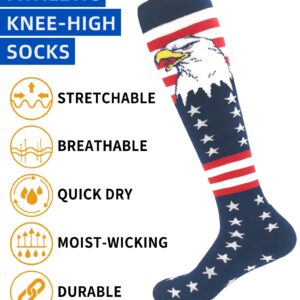 BUENWAZ Men's American Flag Baseball Socks, Athletic Knee High Football Sock, Patriotic Over the Calf Socks (1 Pack, Eagle, Size 8-12)