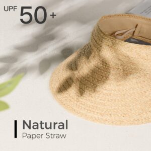 FURTALK Sun Visor Hats for Women Wide Brim Straw Foldable Beach Summer Roll Up Ponytail Hat Khaki