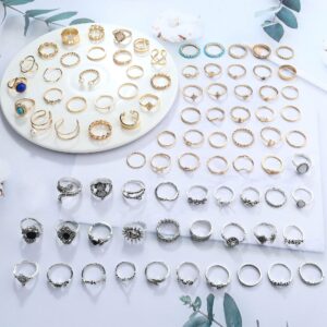 Kakonia 86Pcs Knuckle Rings Set for Women Vintage Boho Aesthetic Rings Pack Stackable Midi Joint Finger Rings