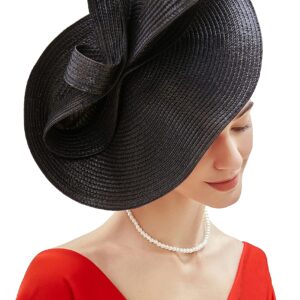 BABEYOND Tea Party Fascinator Kentucky Hat Women’s Fascinator Derby Straw Pillbox Hat for Cocktail Wedding Black