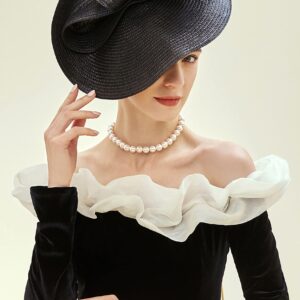 BABEYOND Tea Party Fascinator Kentucky Hat Women’s Fascinator Derby Straw Pillbox Hat for Cocktail Wedding Black