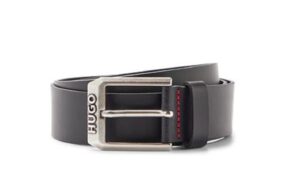 hugo men's logo buckle leather belt, black oil, one size