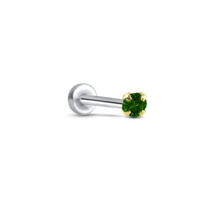 14k yellow gold labret nose ring stud surgical steel screw post 5/16" - 8mm post 1.5mm dark green cz 16g