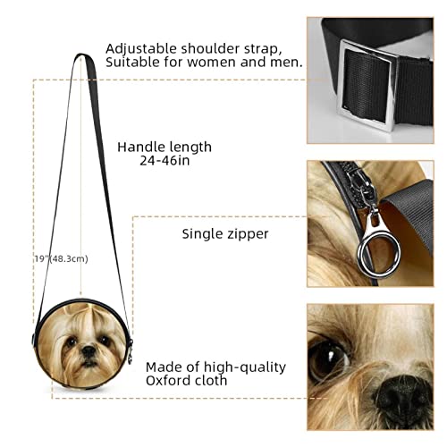 Shih Tzu Puppy Dog Crossbody Bag for Women Teen Girls Round Canvas Shoulder Bag Purse Tote Handbag Bag