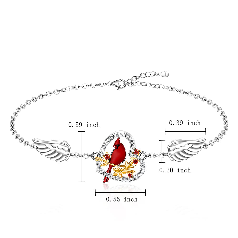 Red Cardinal Bracelet for Women Sterling Silver Memorial Cardinal Appear When Angels Are Near Heart Bird Cardinal Bracelets Cute Jewelry for Loss of Loved One