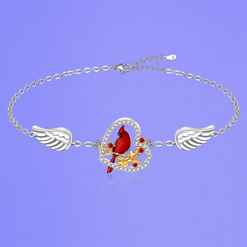 Red Cardinal Bracelet for Women Sterling Silver Memorial Cardinal Appear When Angels Are Near Heart Bird Cardinal Bracelets Cute Jewelry for Loss of Loved One