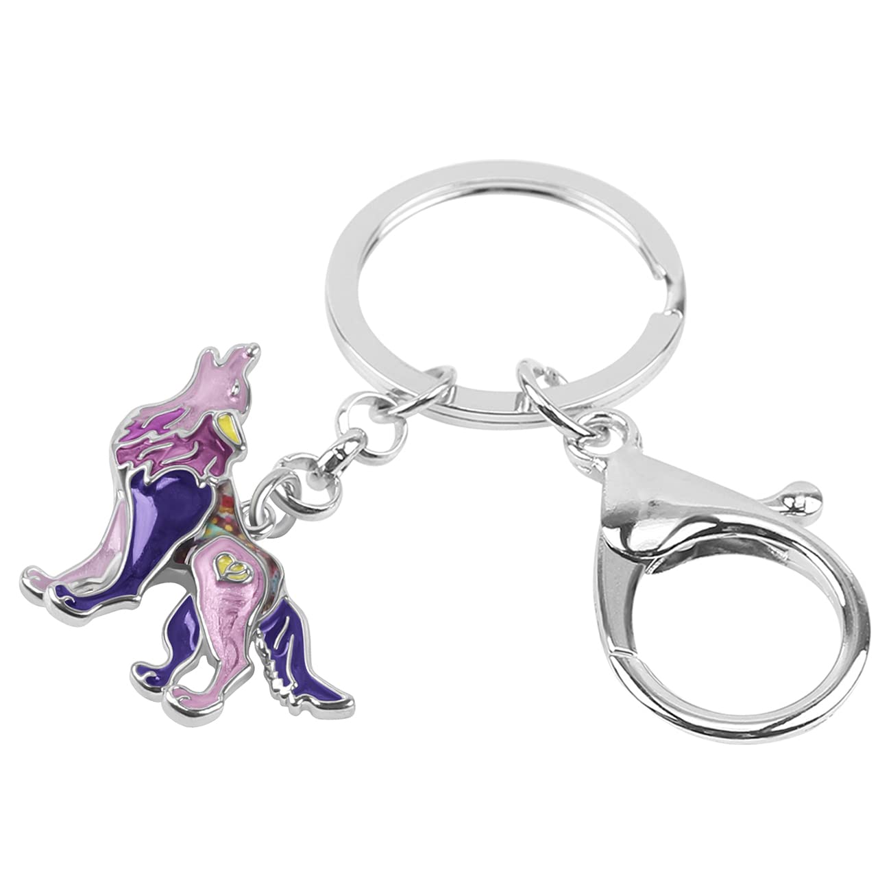 Enamel Alloy Wolf Keychain For Women Girls Animals Keyring Bag Wallet Charms Novelty Gift (Purple),31mm x 33mm