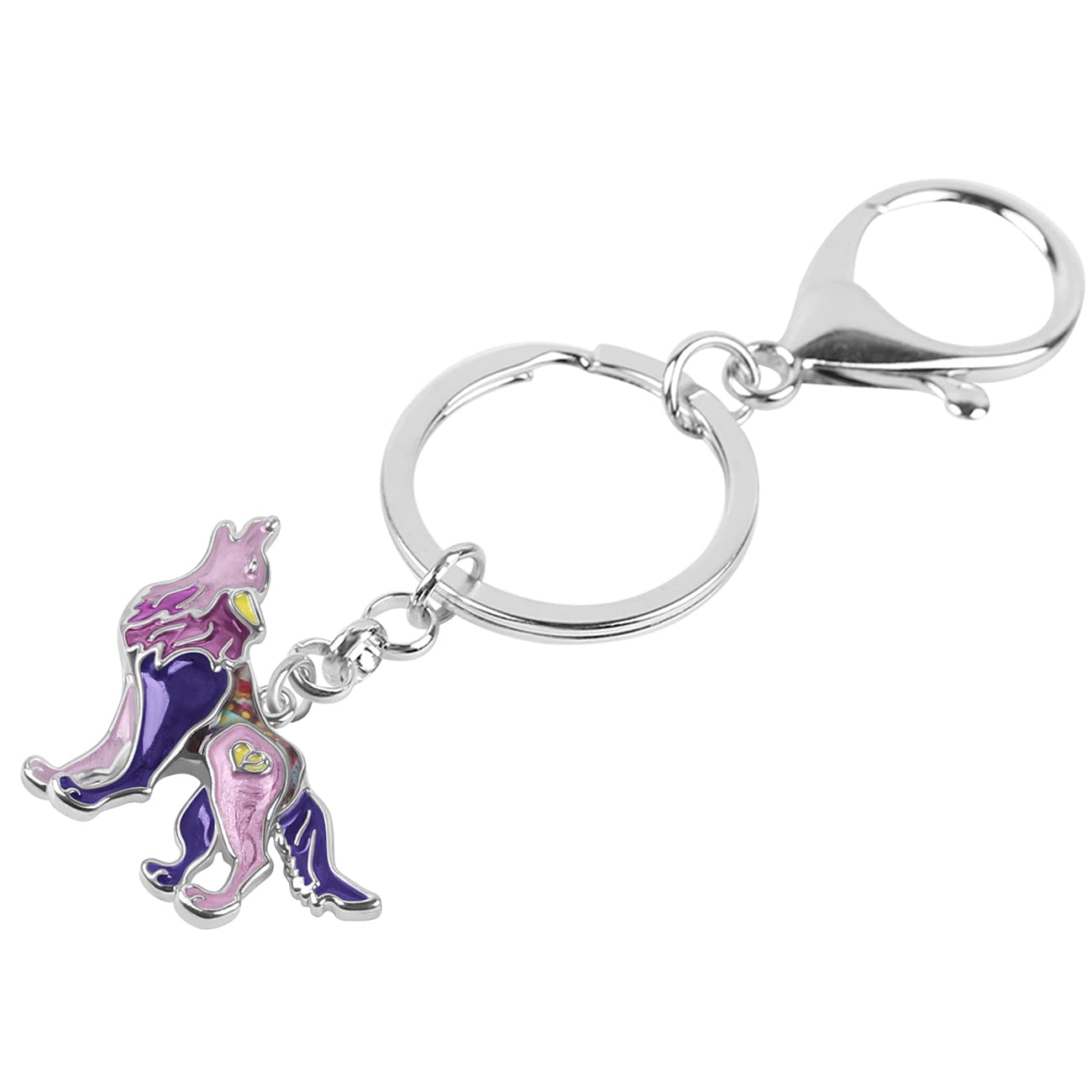 Enamel Alloy Wolf Keychain For Women Girls Animals Keyring Bag Wallet Charms Novelty Gift (Purple),31mm x 33mm