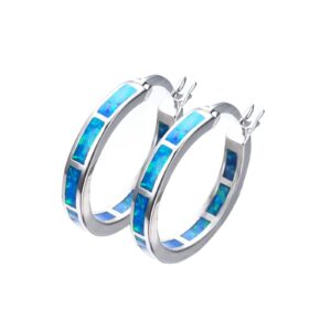 925 sterling silver hoop earring, opal small hoop earring for women, hypoallergenic jewelry cubic zirconia huggie hoop earrings blue