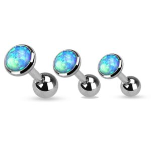 3 pc opal set top surgical steel helix tragus cartilage barbell stud earring - blue