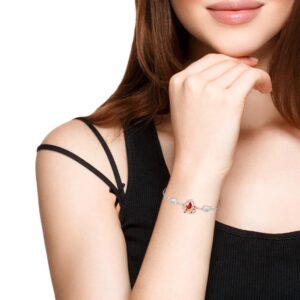 Red Cardinal Bracelet for Women Sterling Silver Memorial Cardinal Appear When Angels Are Near Heart Bird Cardinal Bracelets Cute Jewelry for Loss of Loved One