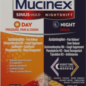 Mucinex Maximum Strength Sinus-Max (Day) Pressure, Pain & Cough & Nightshift (Night) Sinus Caplets, Fast Release, Powerful Multi-Symptom Relief, 20 caplets (12 Day time + 8 Night time)