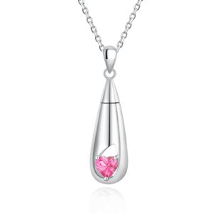 cremation jewelry, 12 months birthstone urn necklace for ashes 925 sterling silver teardrop cz memorial ashes keepsake gift cremation jewelry for ashes for women