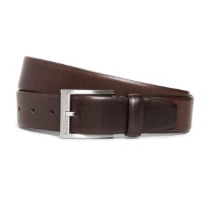 BOSS Men's Smooth Leather Dress Belt, Dark Brown, one Size