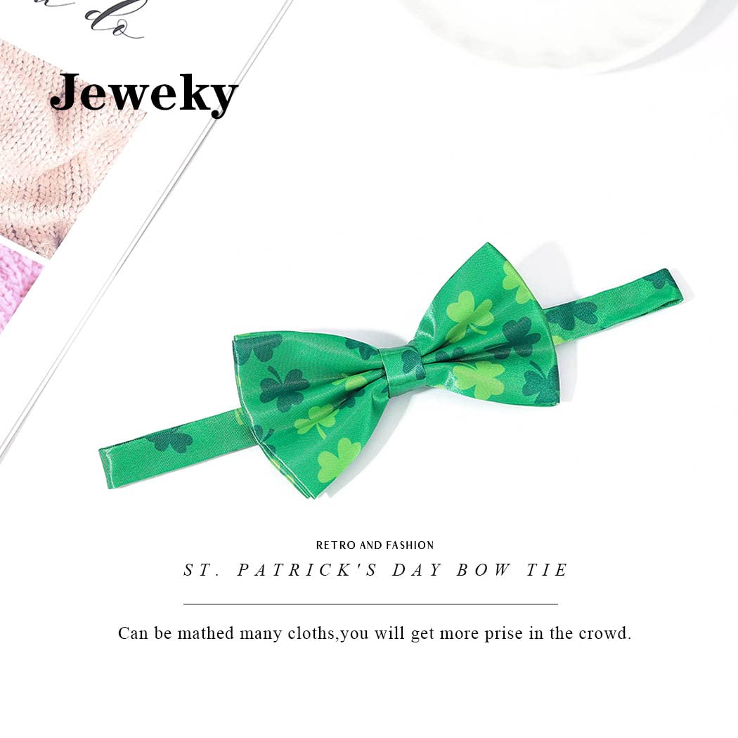 JEWEKY St. Patrick's Day Bow Tie Shamrock Clover Ties Adjustable Party Rave Clothing Accessory for Women and Men (Green)